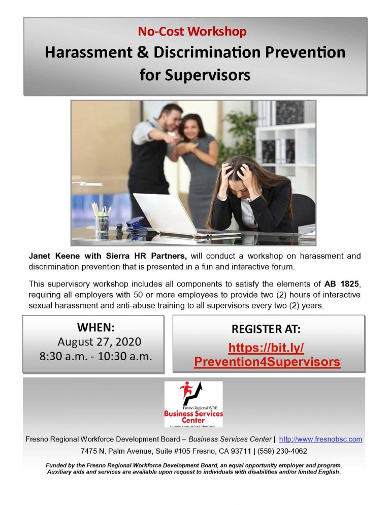 Harassment & Discrimination Prevention for Supervisors - Fresno Regional Workforce Development Board